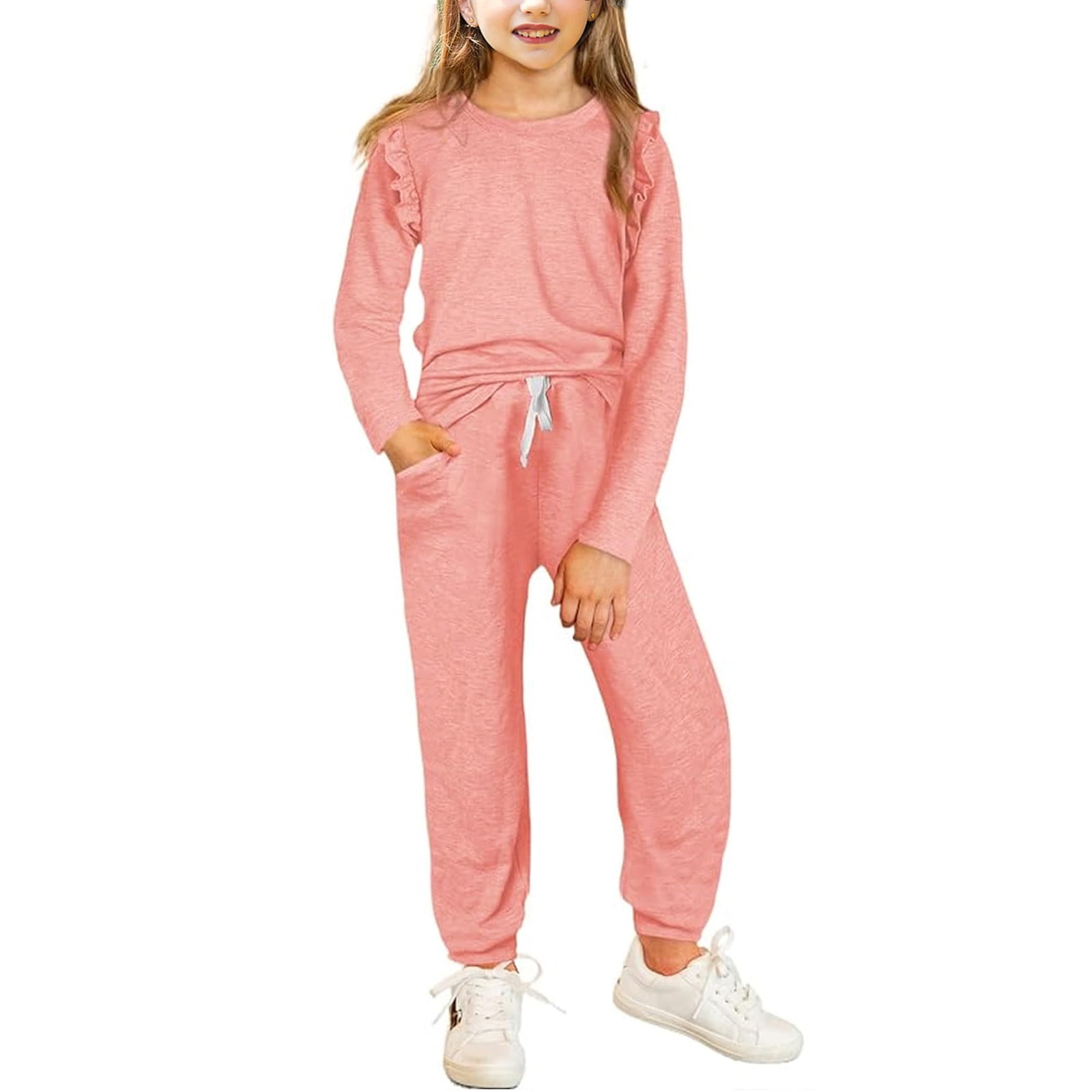 LFEOOST Girls Fall Clothing Sets Stylish Ruffled Tops and Pants with ...