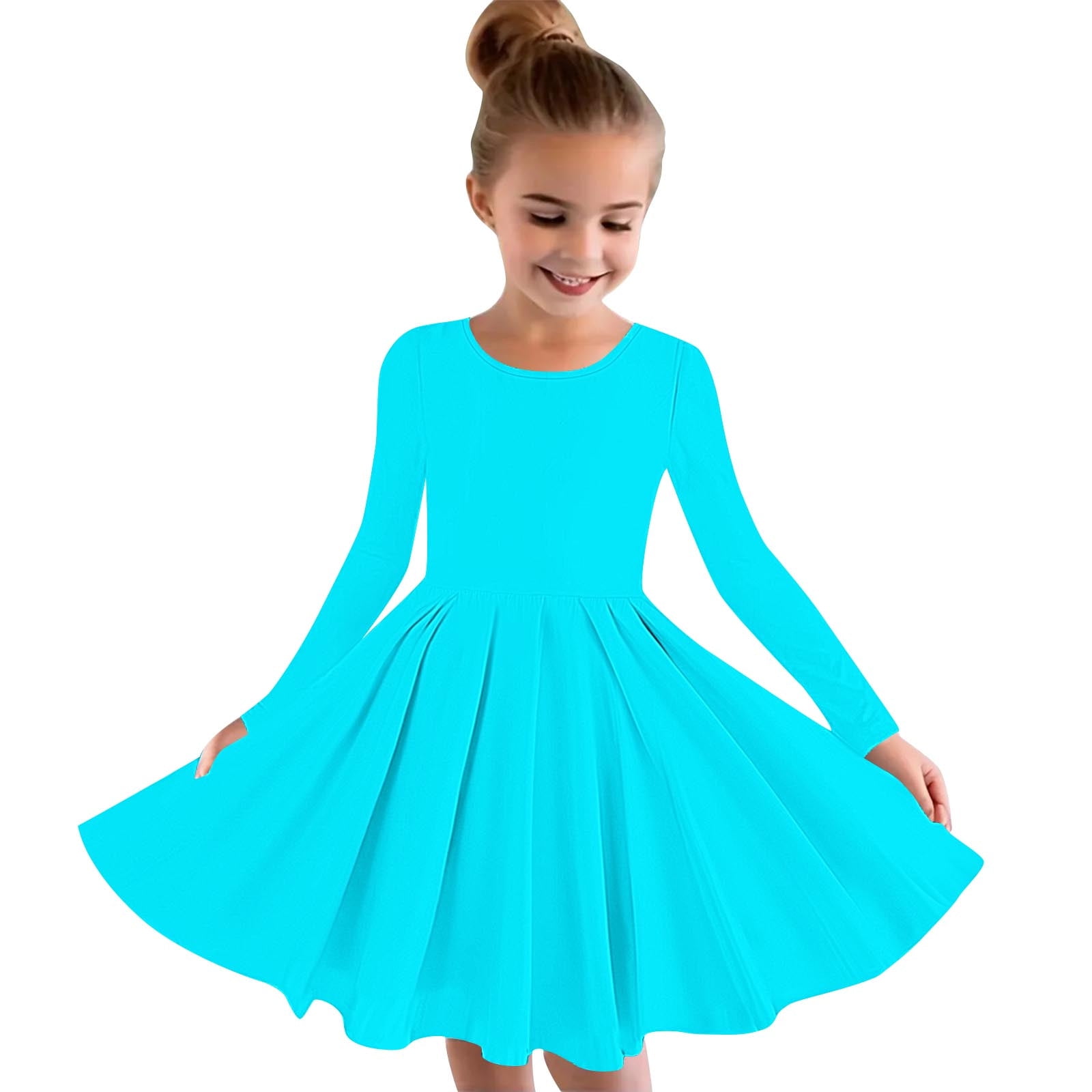 LFEOOST Girls Long Sleeve Praise Dance Dress Full Length Wide Swing ...