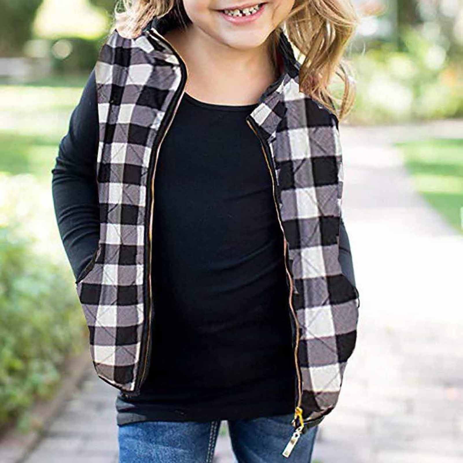 LFEOOST Kid Little Girls Puffer Lightweight Plaid Quilted Vest Cute ...