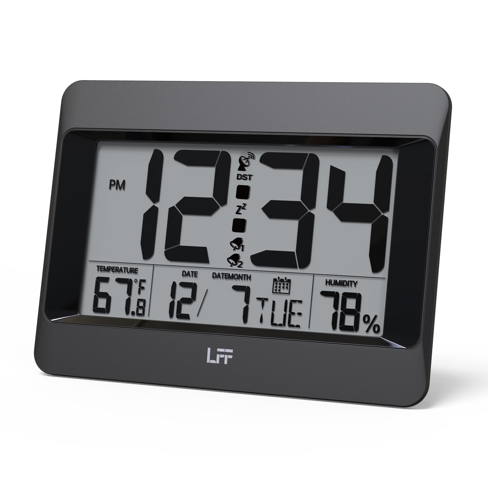 LFF Atomic Digital Wall Clock with Indoor Temperature, Humidity, Auto ...