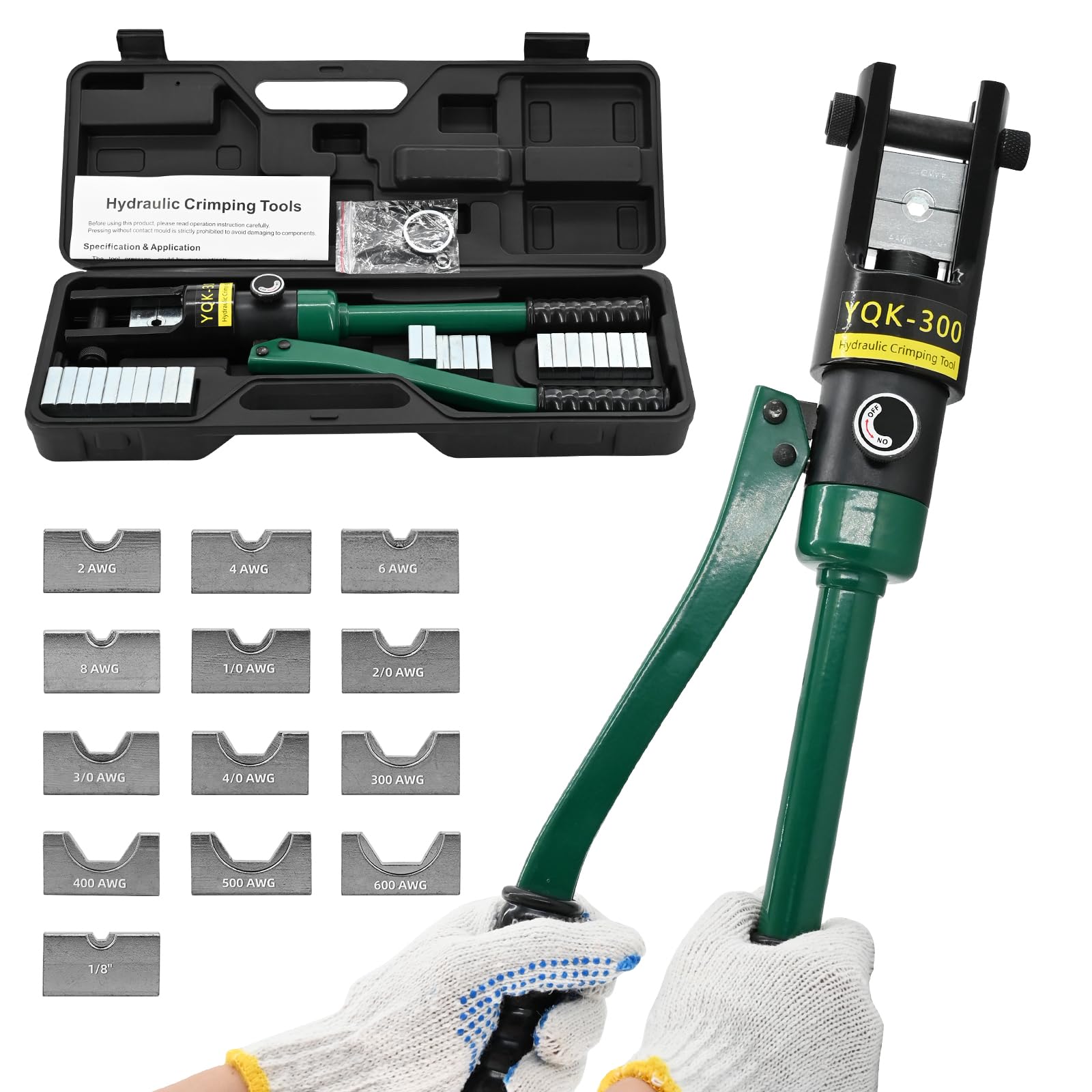 LFGUD 16T Hydraulic Battery Cable Crimper 8 AWG to 600 MCM Cable ...