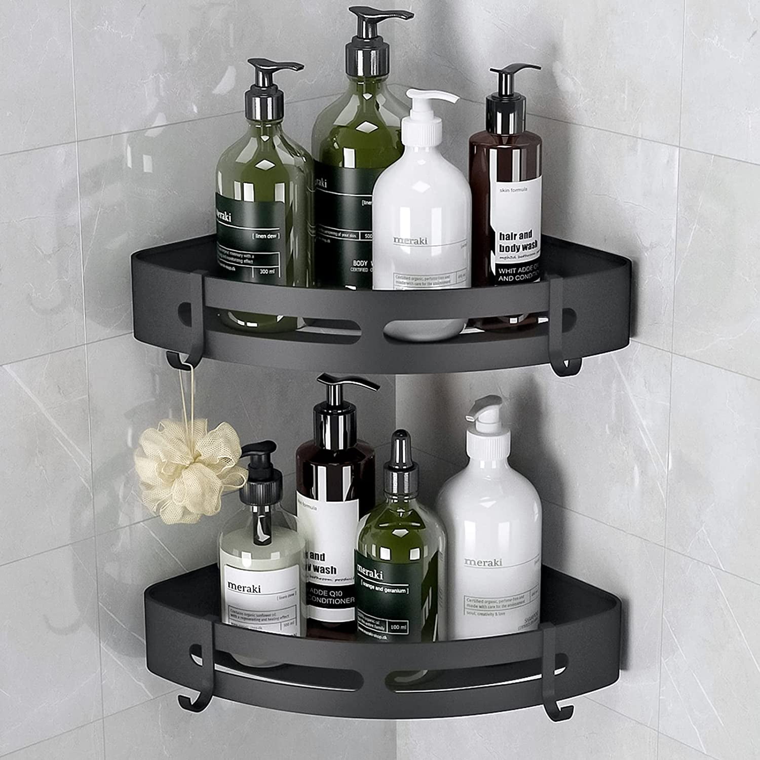 LFH Corner Shower Caddy, 2 Pack Shower Corner Shelves Wall Mounted with ...