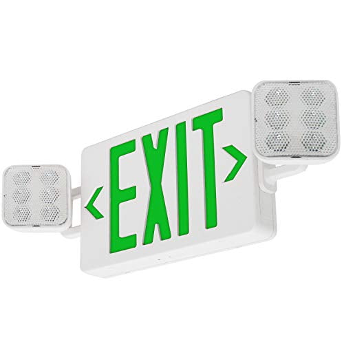 LFI Lights | Combo Green Exit Sign with Emergency Lights | White ...