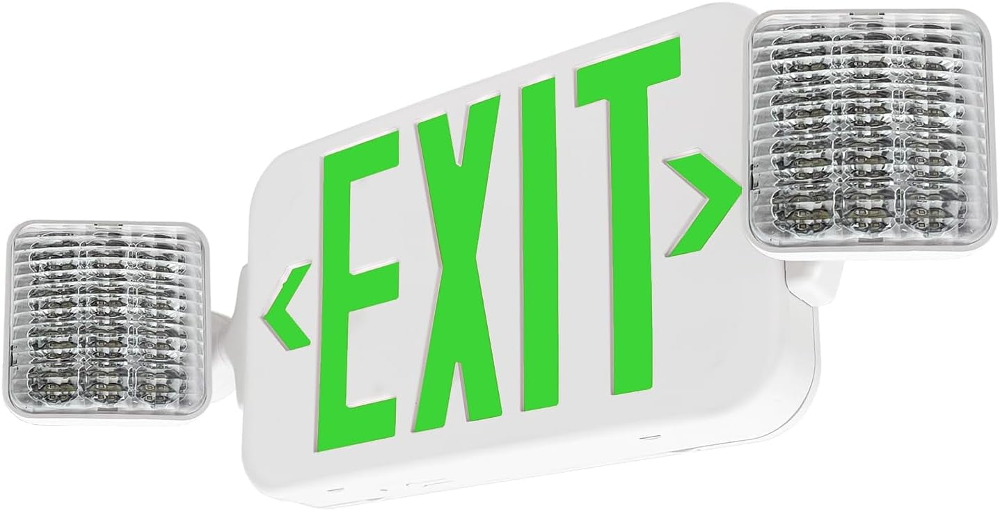 LFI Lights | Combo Green Exit Sign with Emergency Lights | White ...