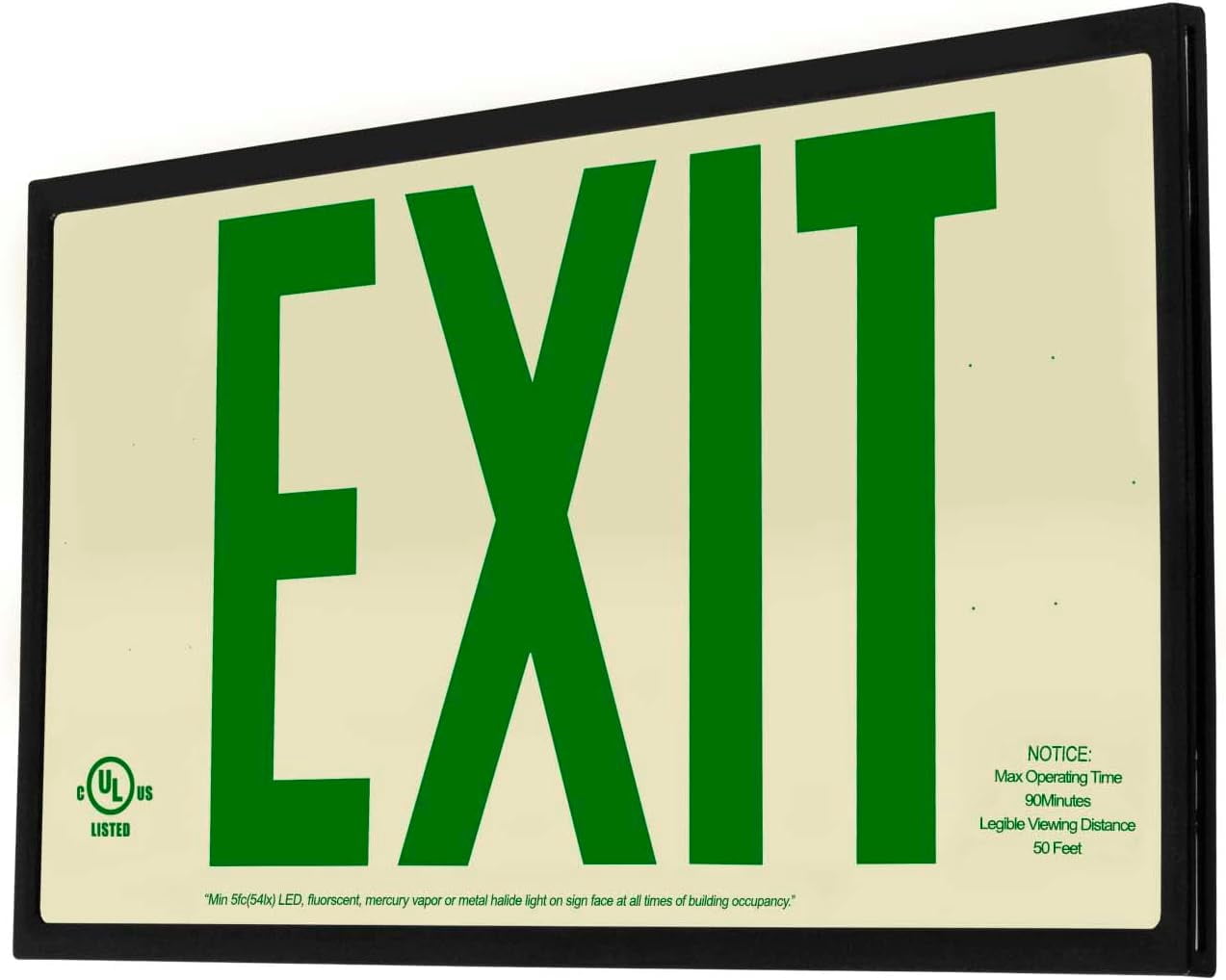 LFI Lights | Photoluminescent Exit Sign with Green Letters | Rigid ...