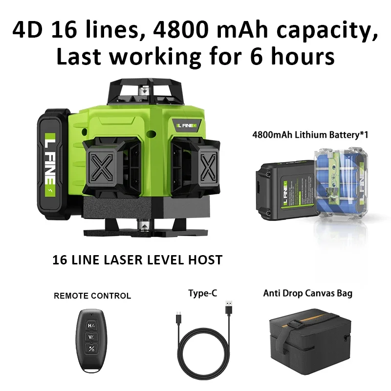 LFINE 3D/4D Laser Level 12/16 Lines Horizontal And Vertical With Remote ...