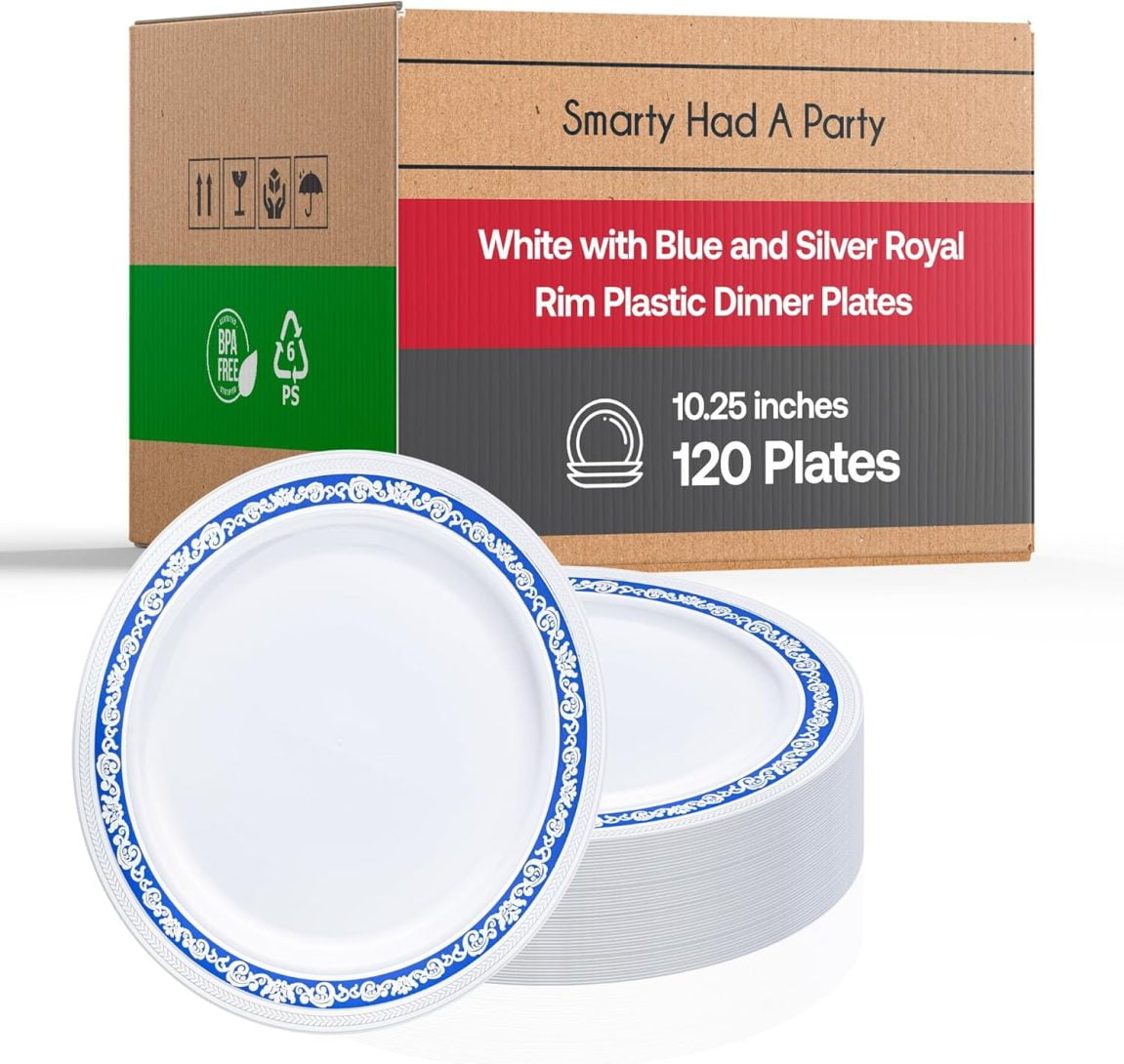 LFLF 120 Pcs Elegant Disposable Dinner Plates,10.25" White Plastic with ...