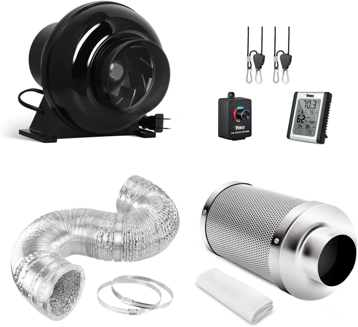 LFLF 4 Inch 195 CFM Inline Fan, Air Carbon Filter, 8 Ft Al Foil Ducting ...