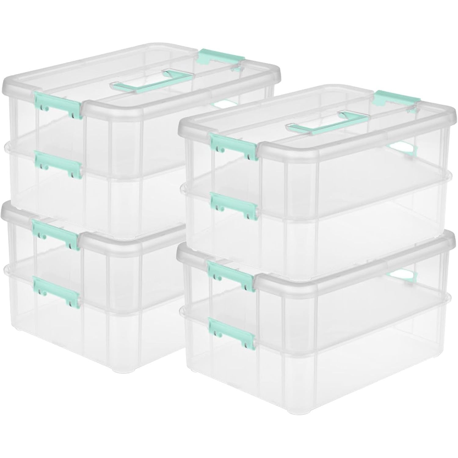 LFLF 4 Pack Stackable Plastic Storage Bins, 2 Layers, Latching Lids ...