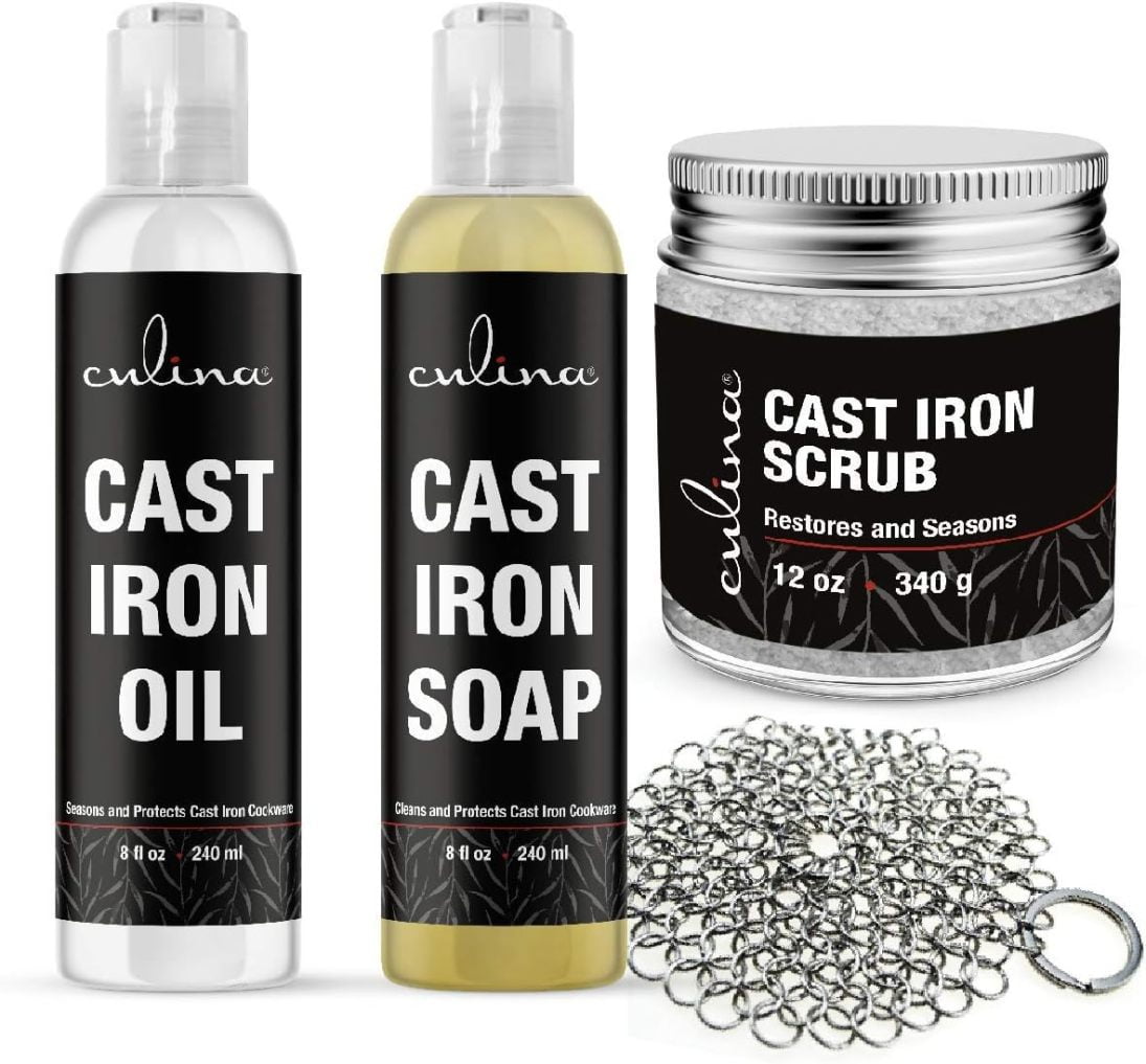 LFLF Cast Iron Soap & Conditioning Oil & Stainless Scrubber & Restoring ...