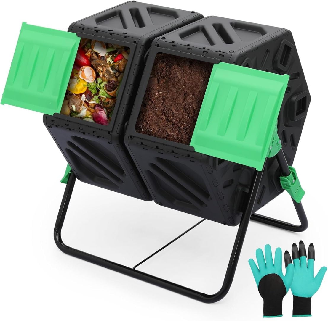 LFLF Chamber Compost Tumbler, 34 Gallon Outdoor Composter with Easy ...