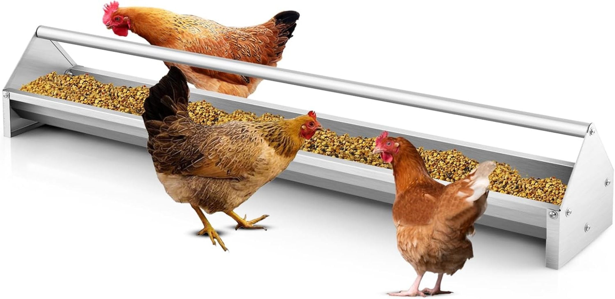 LFLF Chicken Feeding Trough, 45 Inch Long Heavy Duty Galvanized Steel ...