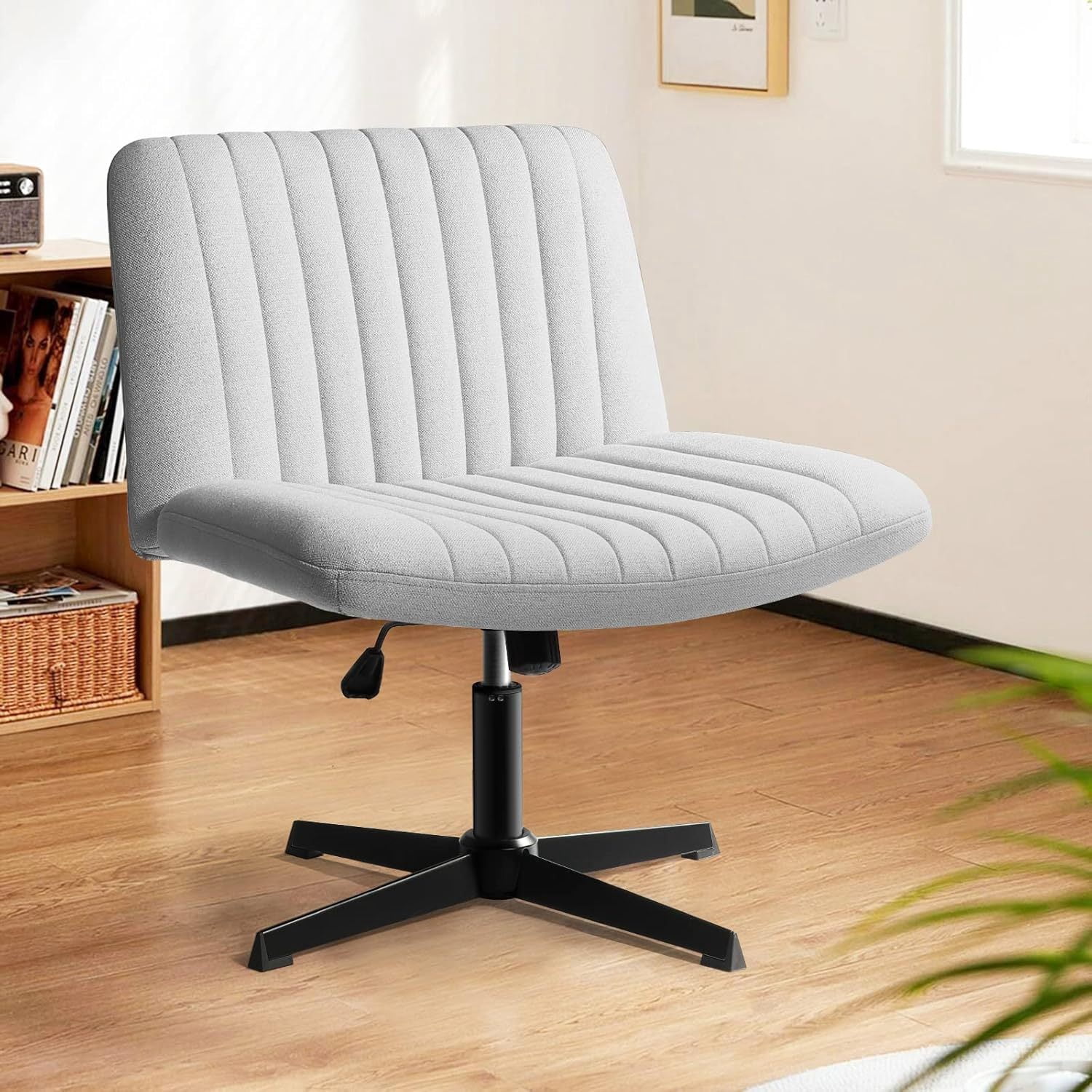 LFLF Criss Cross Desk Chair No Wheels, Fabric Padded Armless Wide Seat ...