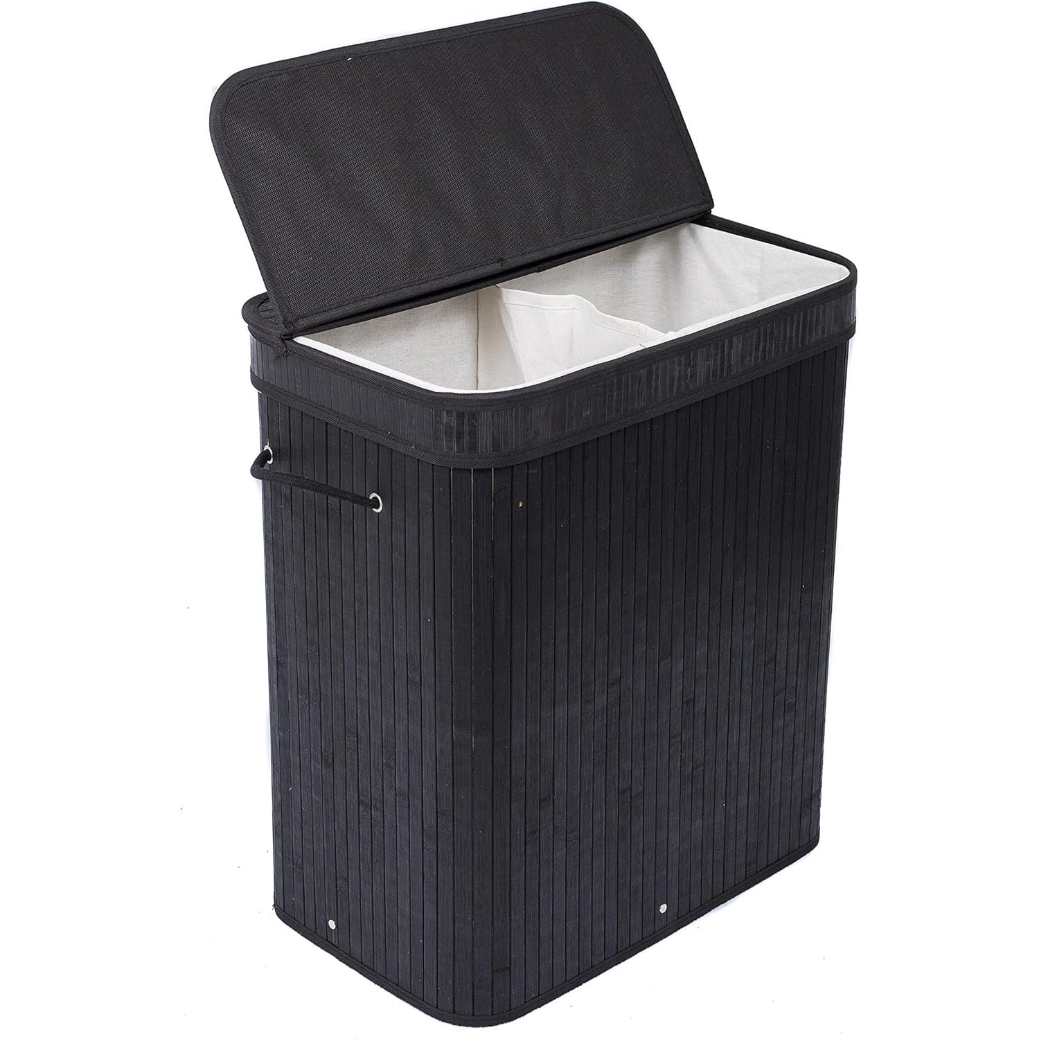 LFLF Double Laundry Hamper with Lid and Cloth Liner - Bamboo - Black ...