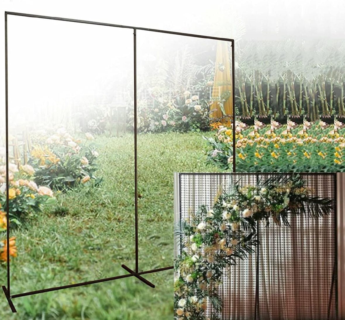 LFLF Metal Wedding Balloon Arch with Mesh Grid Backdrop Stand ...