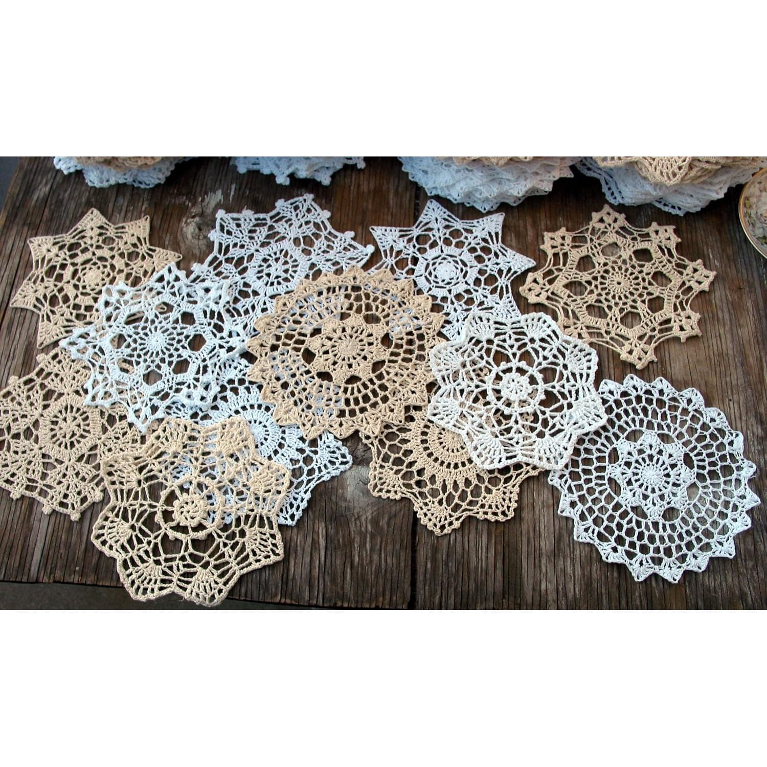 LFLF New lot of 12 Hand Crochet Doilies 7" White & Natural Vintage ...