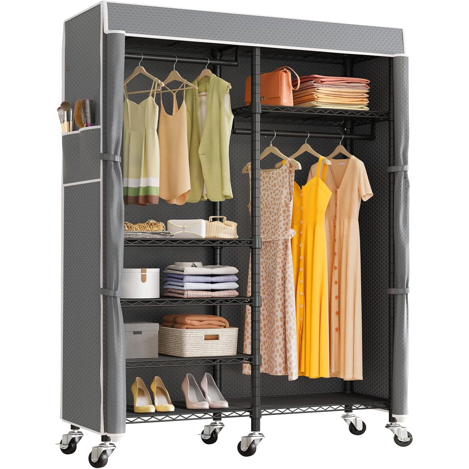 LFLF R4C Rolling Garment Rack 6 Tiers Adjustable Heavy Duty Wire ...