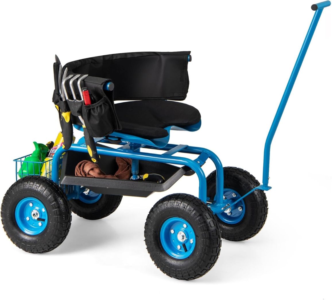 LFLF Rolling Garden Seat with Wheels, Outdoor Garden Cart with 360 ...