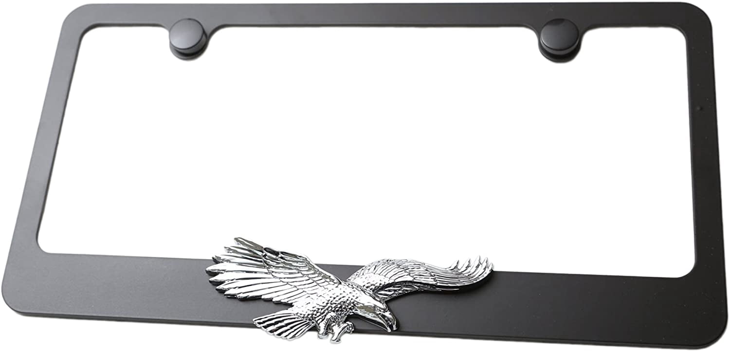 LFPartS Flying Eagle 3D Chrome Emblem Metal License Plate Frame Black ...