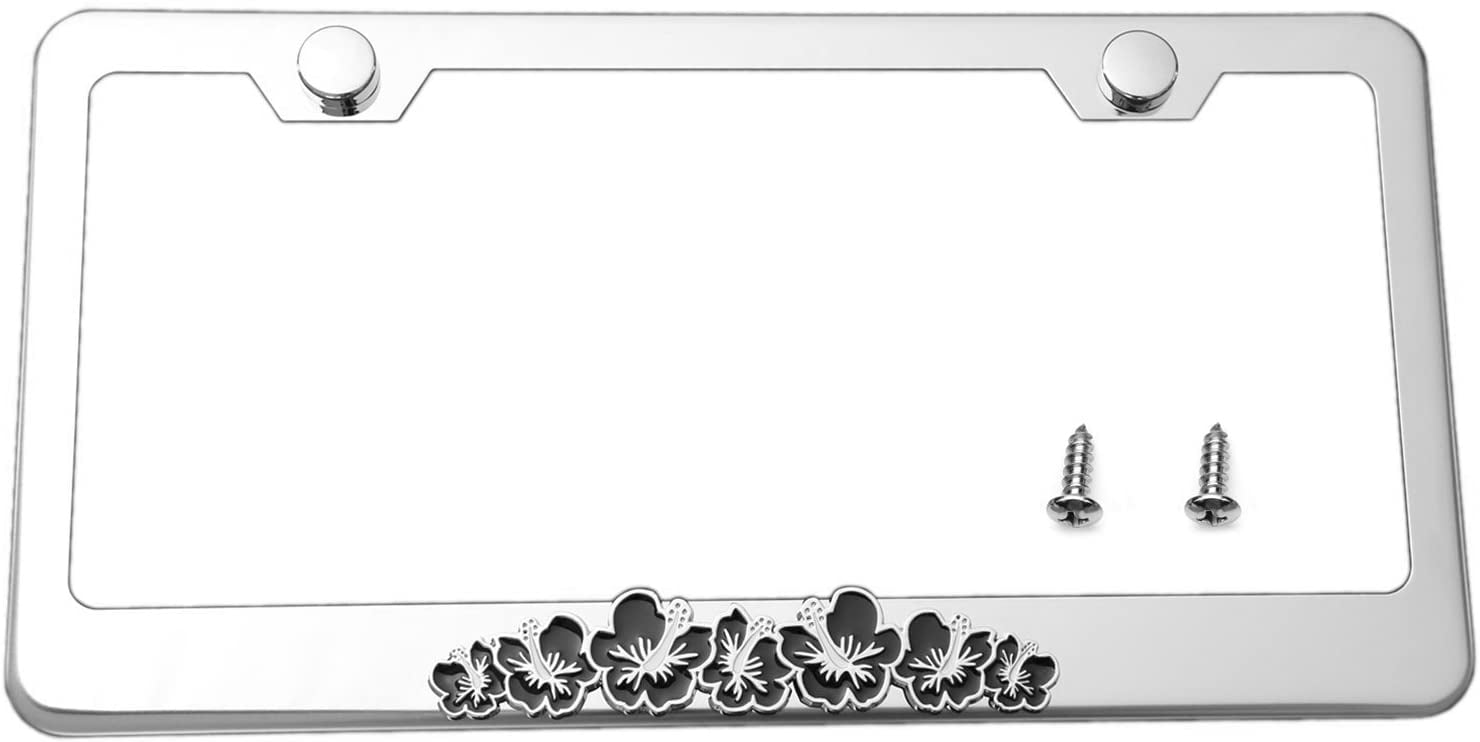 LFPartS Hibiscus 3D Flower Emblem Stainless Steel License Plate Frame ...