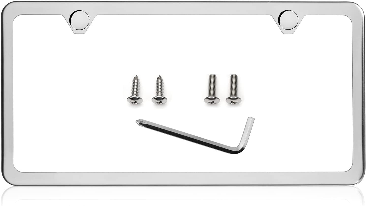 LFPartS Rust Resistant Slim Style Stainless Steel License Plate Frame with Cover Screws, Mirror ...