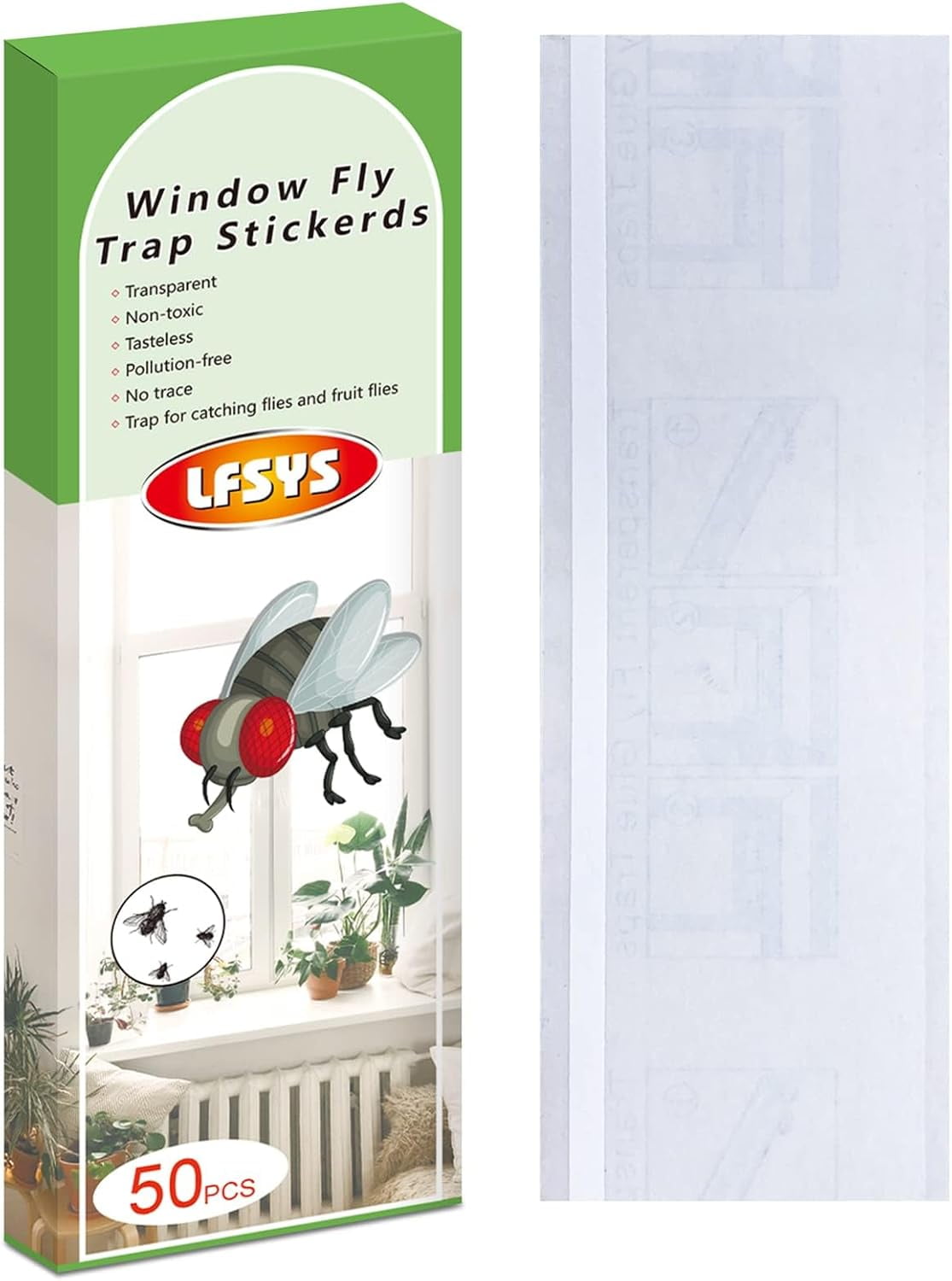 LFSYS Sticky Fly Traps Indoor 50 Pack - Transparent Adhesive Strips for ...