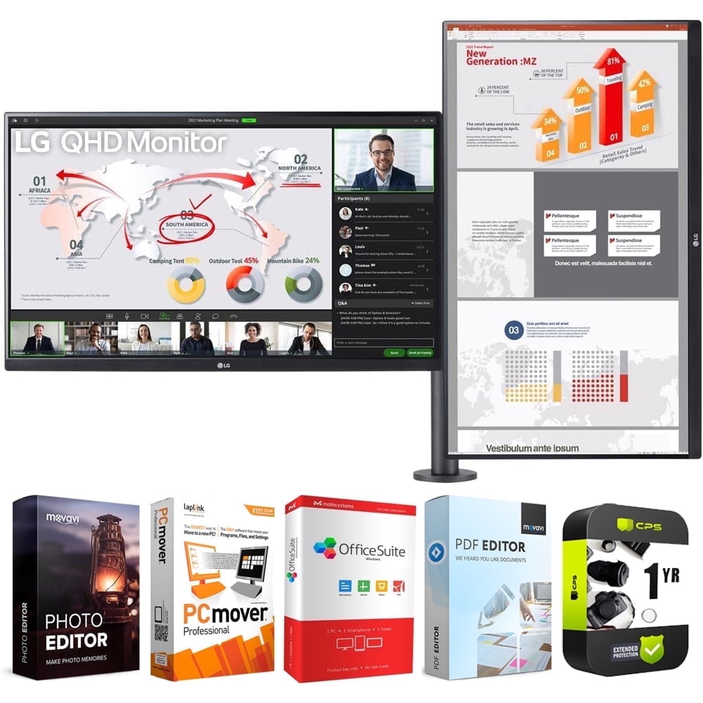 LG 27QP88D-B2 27 inch QHD (2560 x 1440) Dual Monitor Kit with Ergo ...