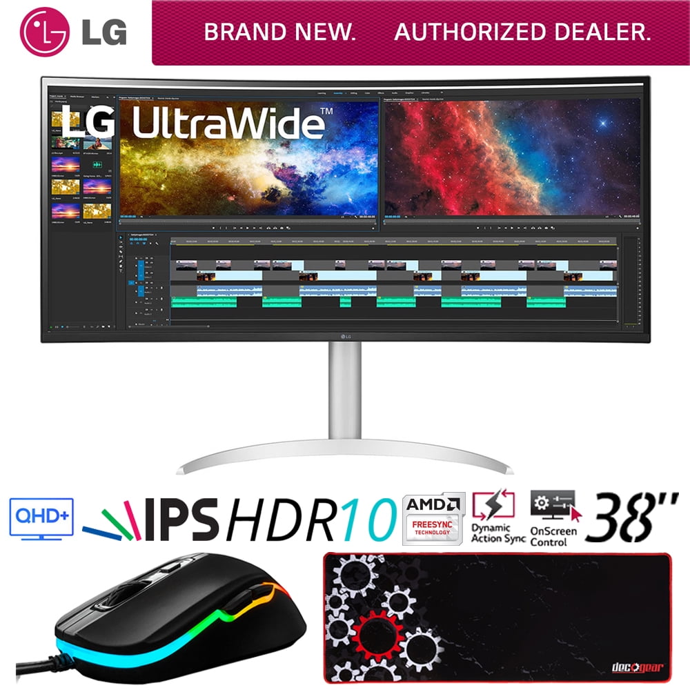 LG 38WP85C-W 38" Curved 21:9 UltraWide QHD 3840x1600 PC Monitor Bundle ...