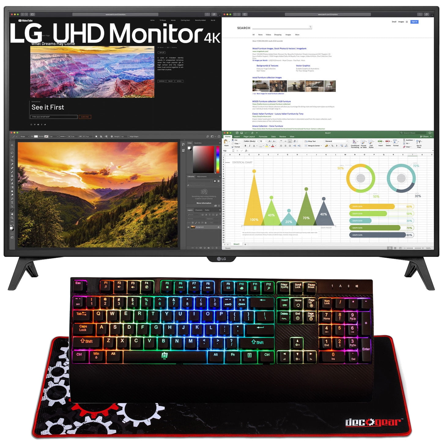 LG 43UN700T-B 43" 4K 3840x2160 IPS HDR 10 Monitor with Deco Gear Gaming ...