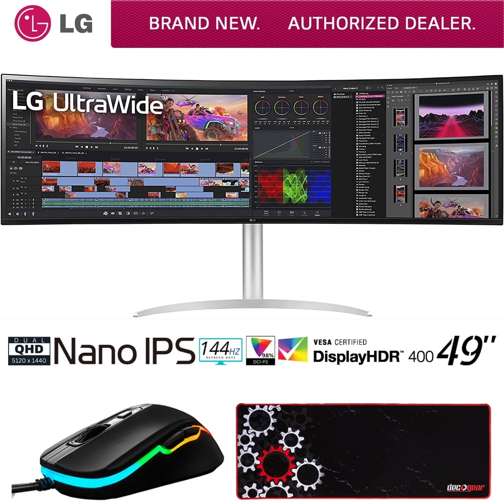 LG 49WQ95C-W 49" 32:9 UltraWide Dual QHD Nano IPS Curved Monitor Bundle ...