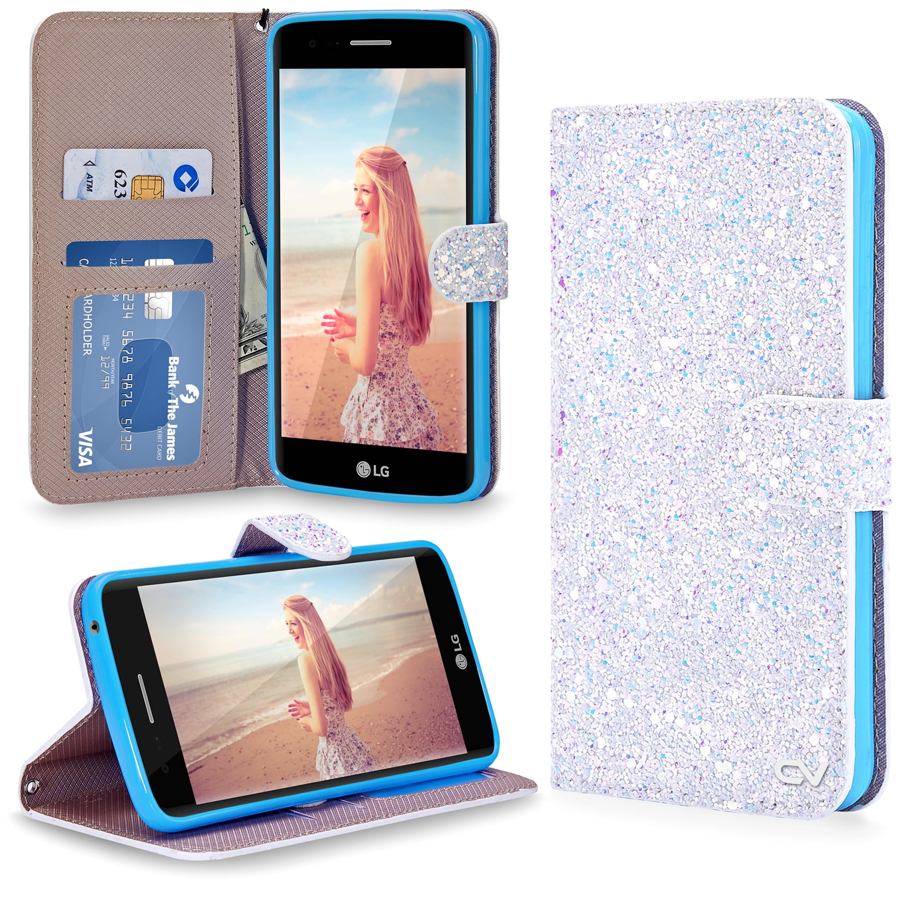 LG K20 Plus Case, Cellularvilla [Bling] Multi Tonal Glitter PU Leather ...