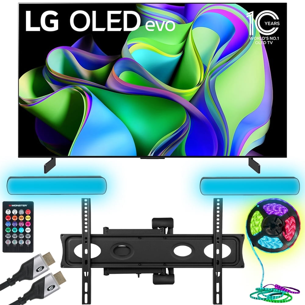 "LG OLED65C3PUA OLED evo C3 65"" HDR 4K Smart TV (2023) with Monster Full Motion Wall Mount ...
