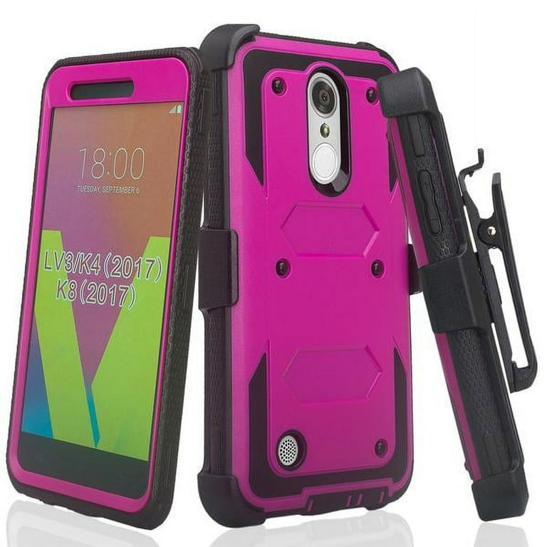 LG Phoenix 4 Zone 4 Aristo 3 Tribute Empire Rebel 4 LTE Aristo 2 Plus Case Built in Screen Protector Belt Clip Holster Phone Case Cover Purple Walmart