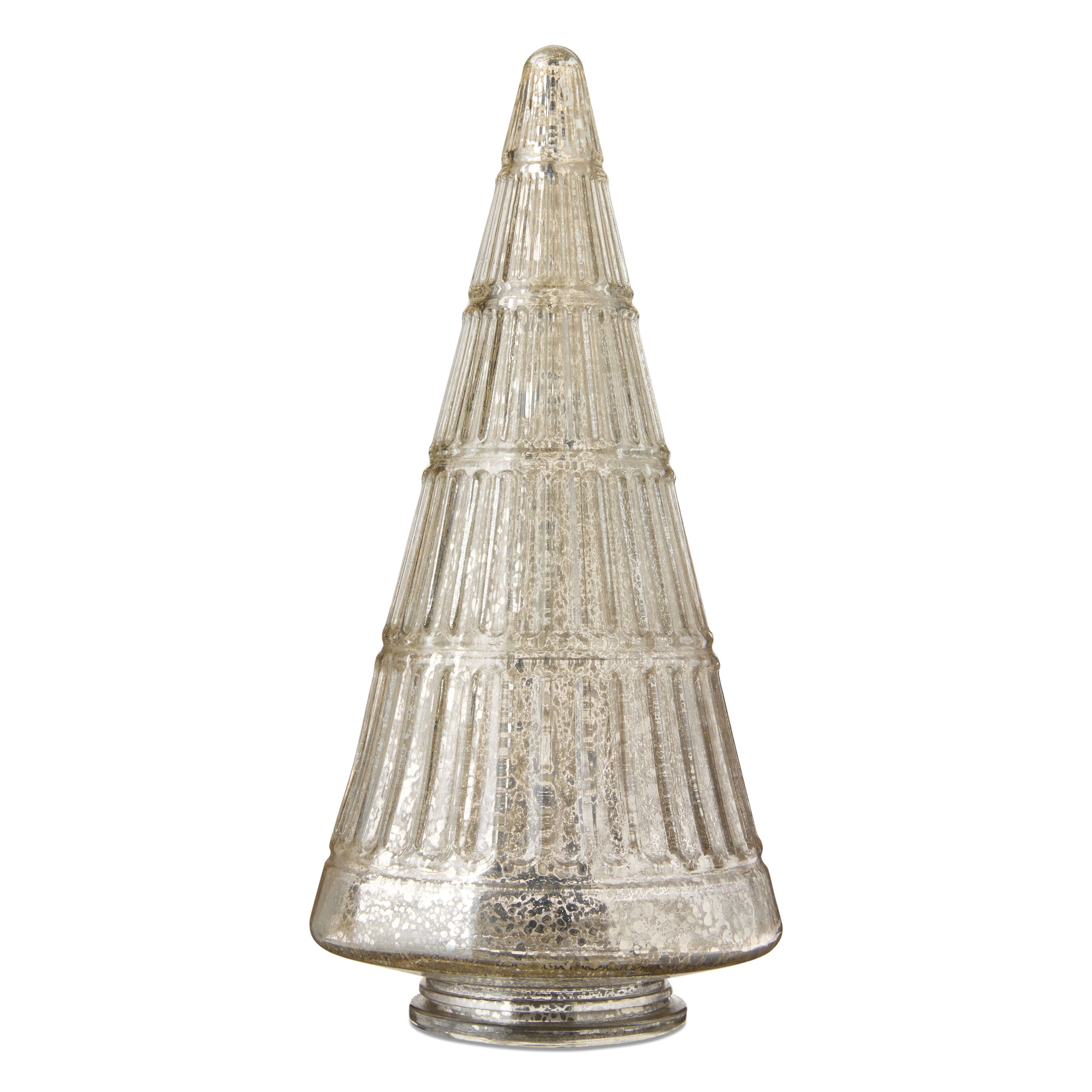Glass Ribbed Christmas Tree Tabletop Decoration, Silver, 12", by My ...