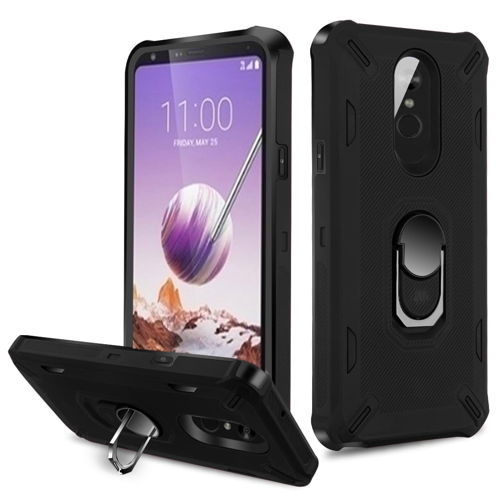LG Stylo 5 Phone Case Metal Ring Kickstand TPU Rubber Shockproof Bumper ...