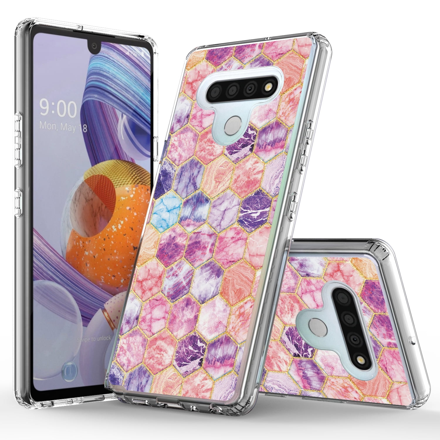 LG Stylo 6 Case, KAESAR Hybrid Bling Glitter Sparkle Hexagon Marble ...