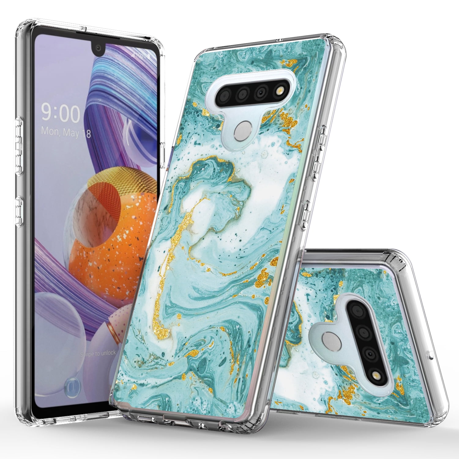 LG Stylo 6 Case, KAESAR Hybrid Bling Glitter Sparkle Laser Green Marble ...