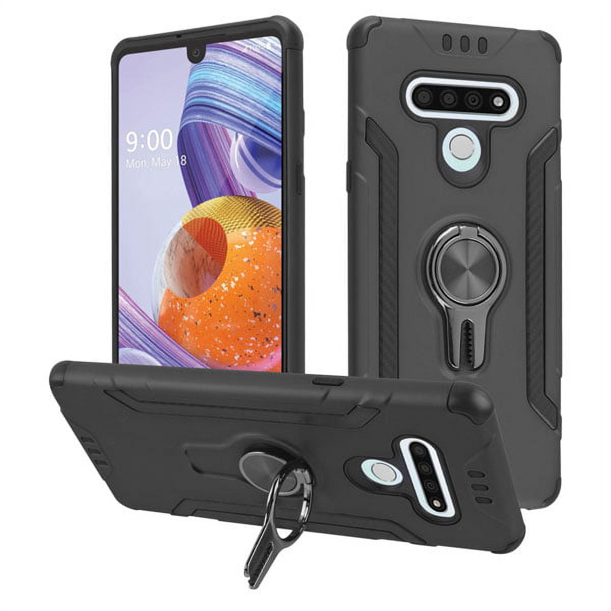 LG Stylo 6 Phone Case Ring Stand Hybrid Rugged Heavy Duty Armor Rubber ...