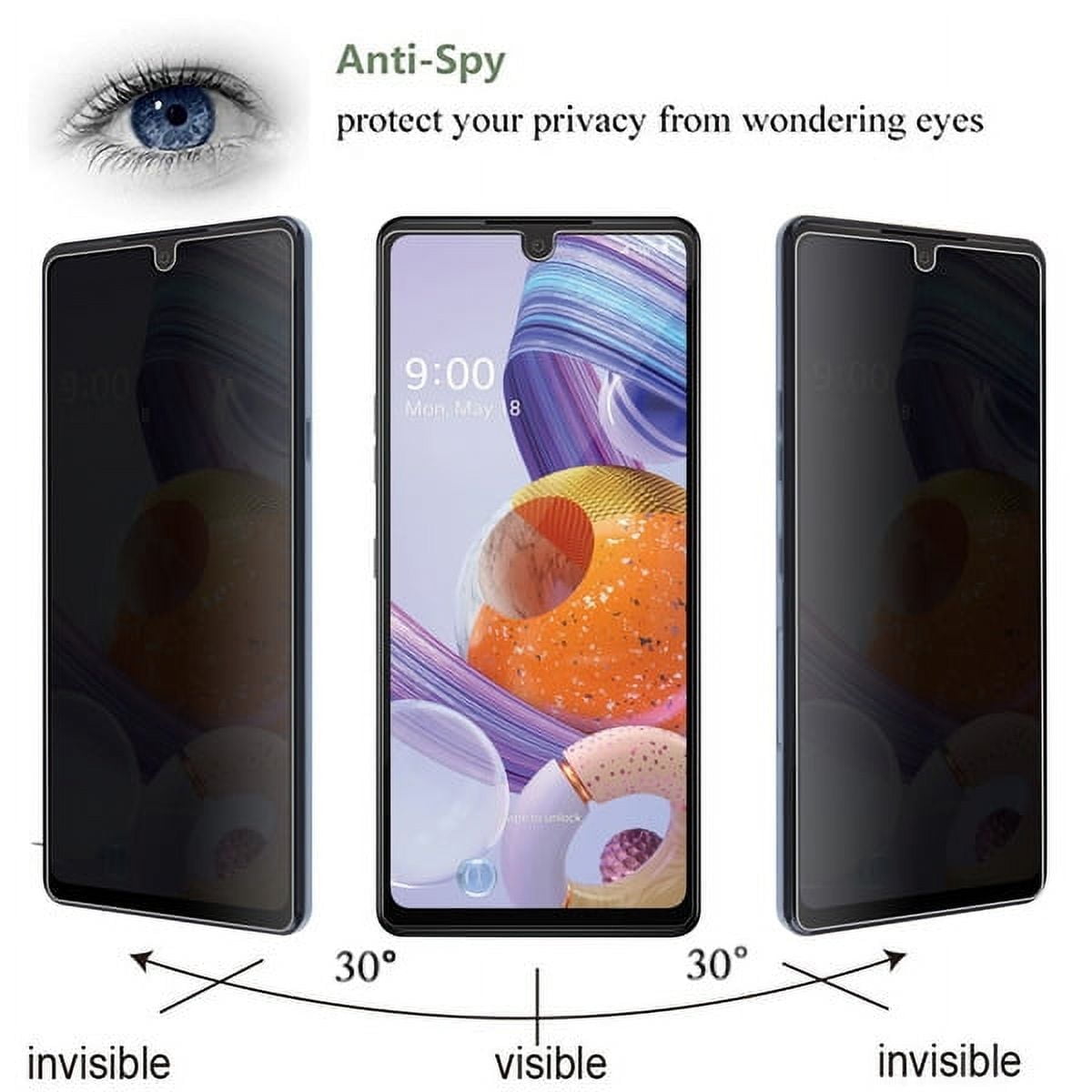 Privacy Screen Protectors, 9H Hardness Anti Spy Tempered Glass Screen Protector, 2.5D, 3D Touch ...