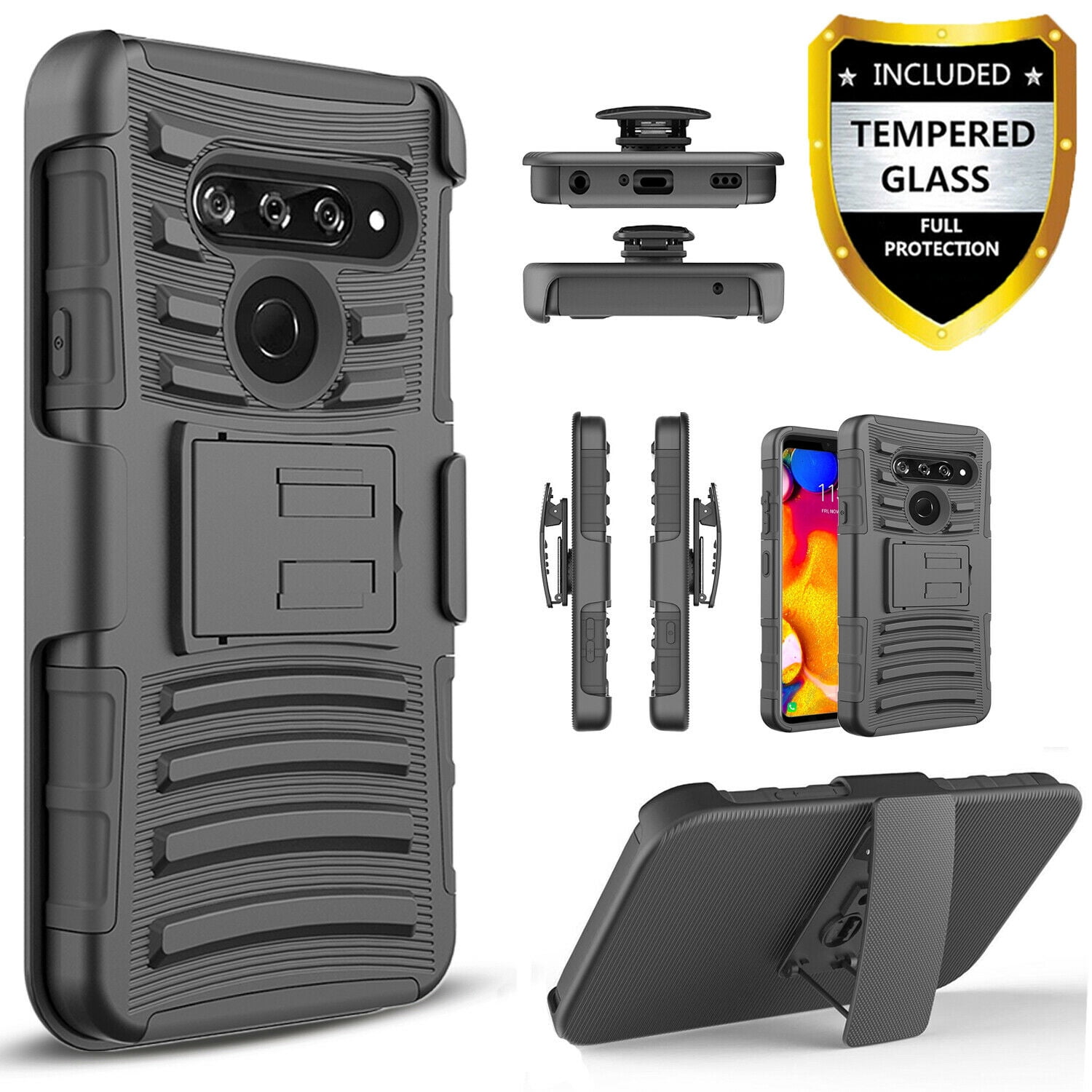LG V60 ThinQ Case, Dual Layers [Combo Holster] And Built-In Kickstand Bundled with [Temerped ...