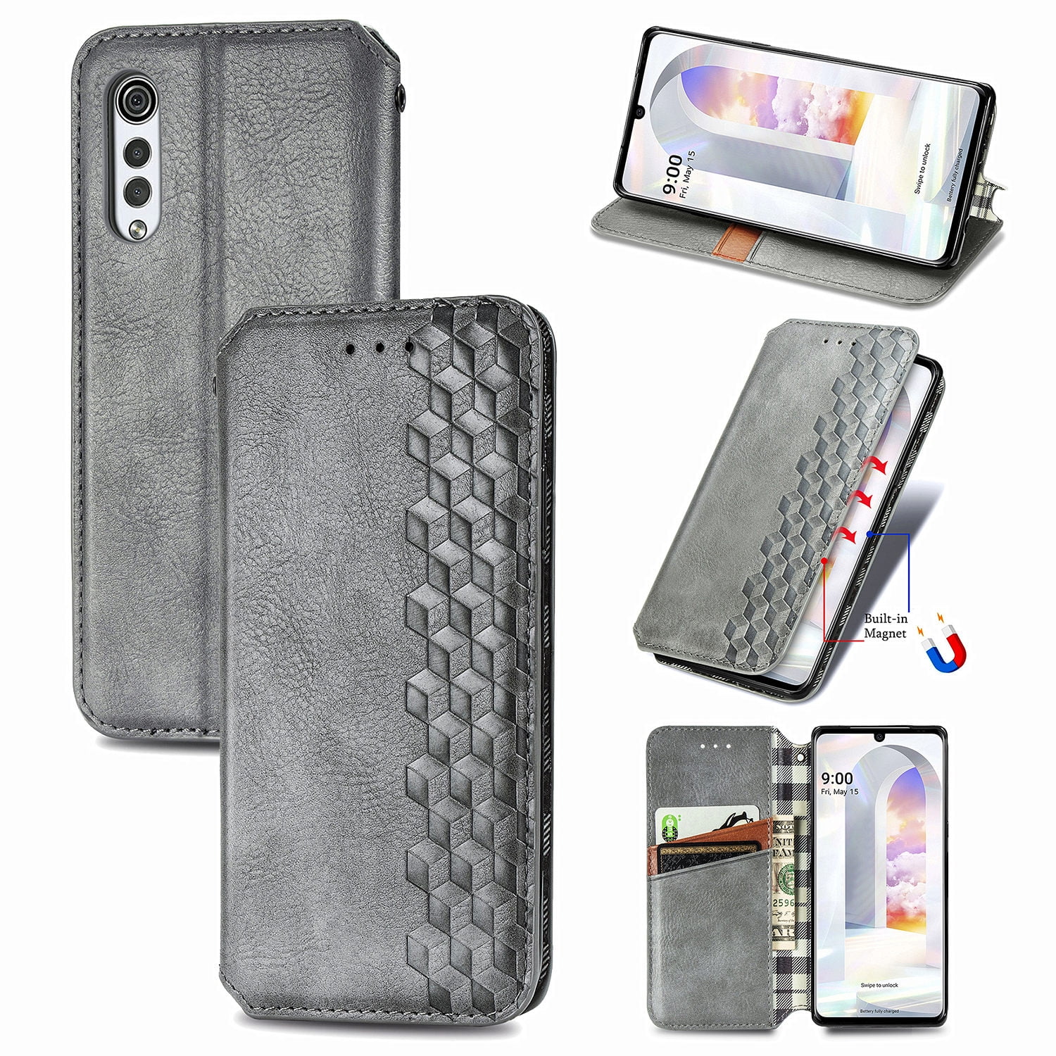 LG Velvet Case, PU Leather TPU Wallet Cover with Card Holder Kickstand ...