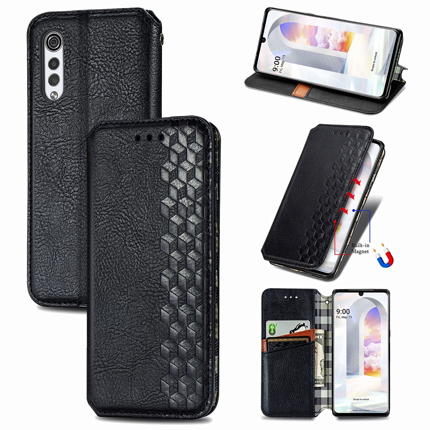LG Velvet Case, PU Leather TPU Wallet Cover with Card Holder Kickstand ...