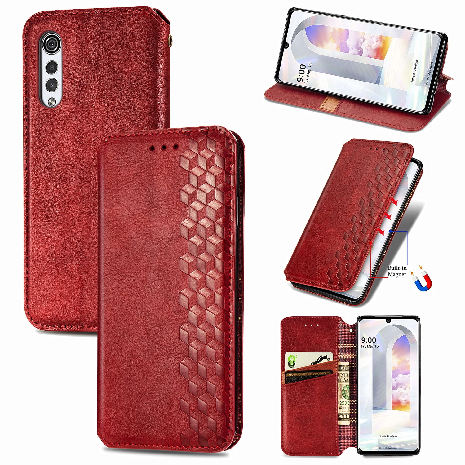LG Velvet Case, PU Leather TPU Wallet Cover with Card Holder Kickstand ...
