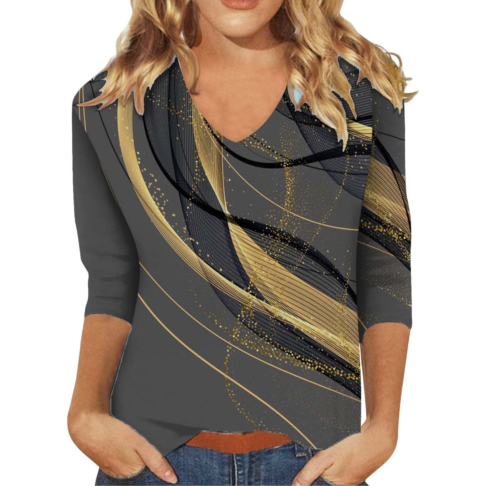 Lgaswyx Mothers Day T Womens Tops 3 4 Sleeve Summer Solid Plain