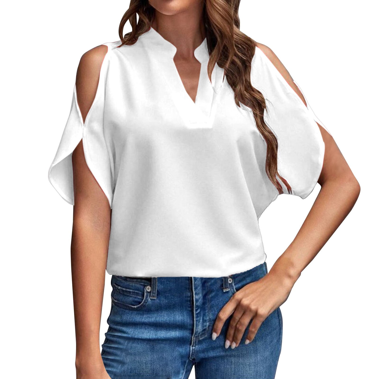 Lgaswyx Summer Basics Womens Clothing Womens Solid Color V Neck Off