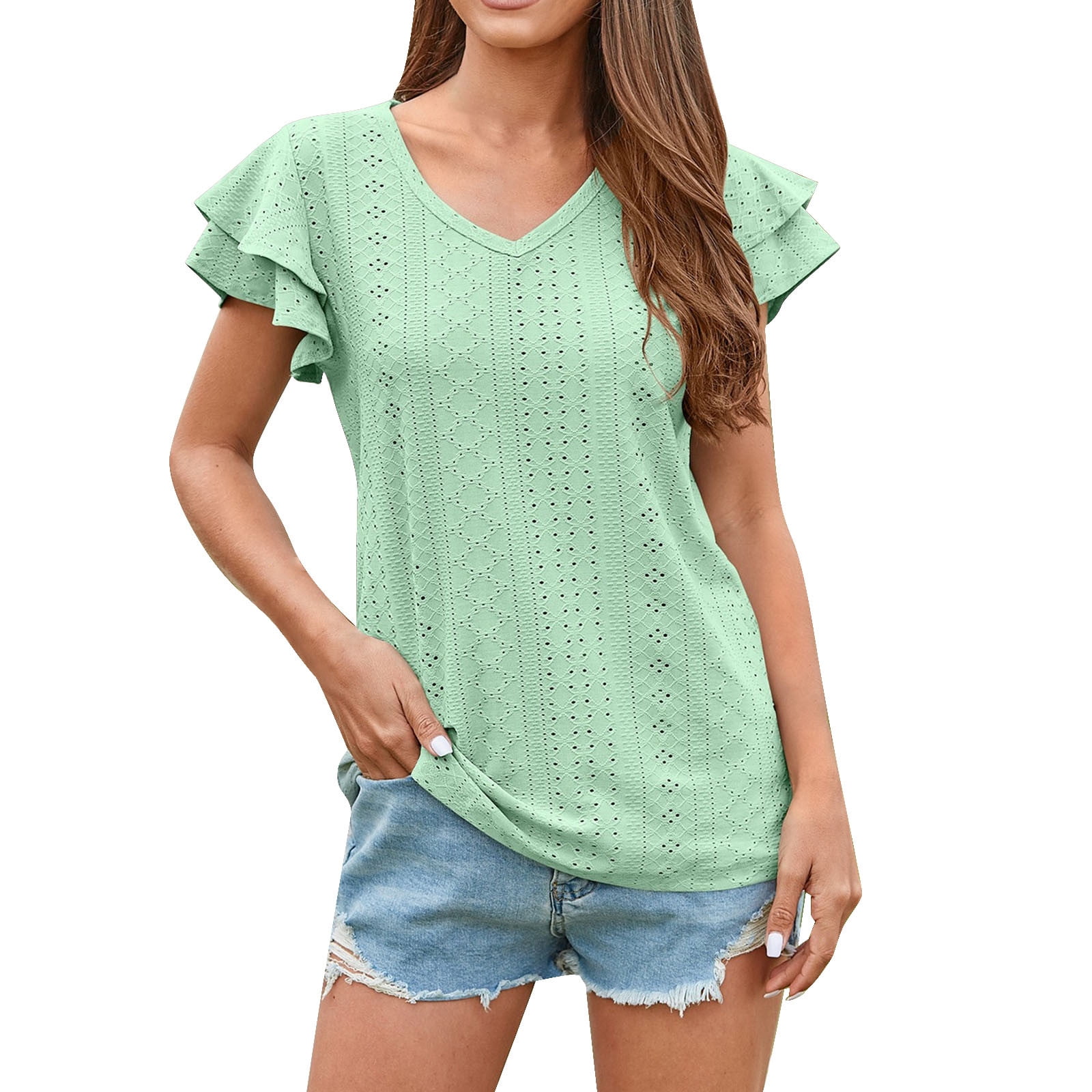 Lgaswyx Summer Clothes For Women 2024 Women Solid Color Knitted Mesh