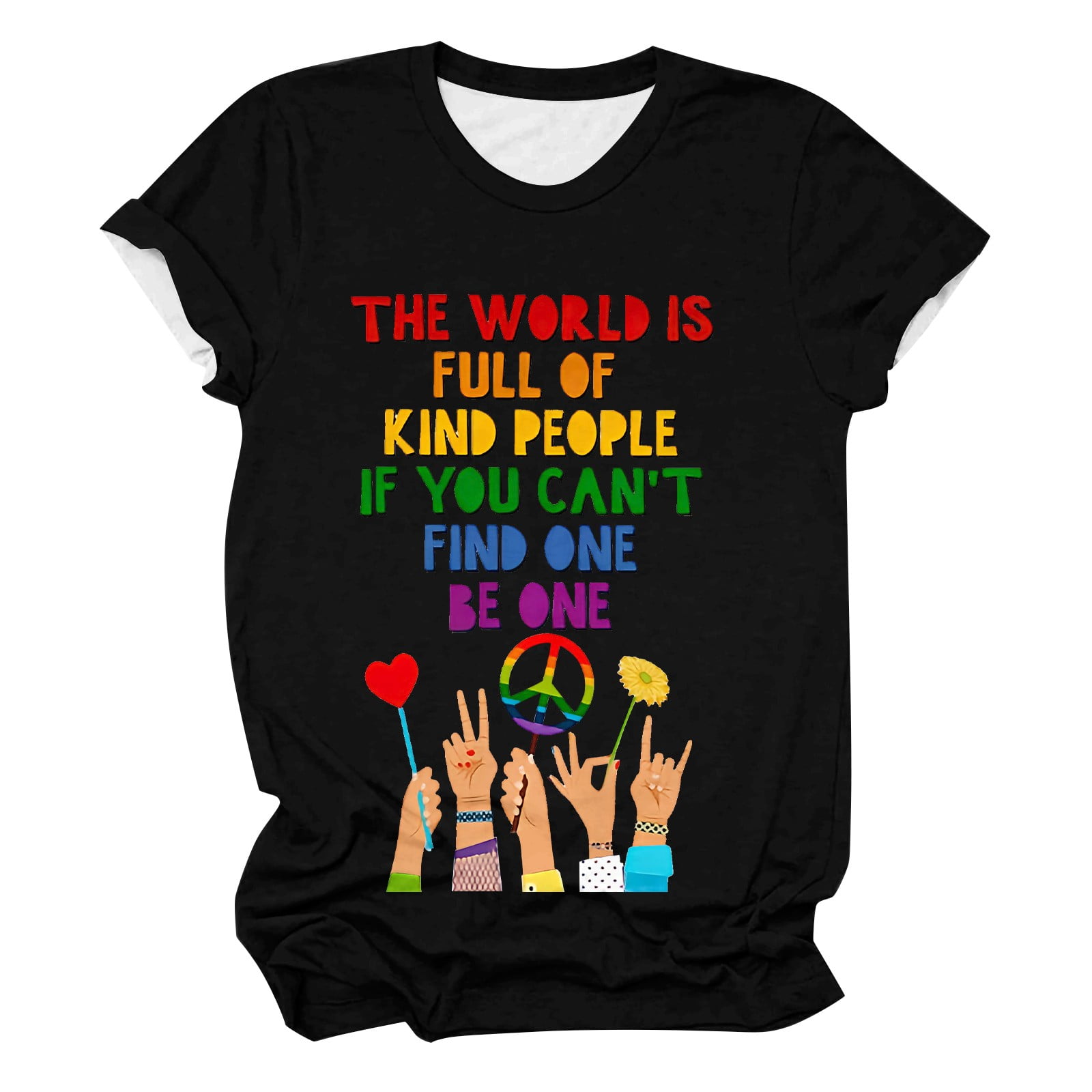 LGASWYX Tops For Women Trendy Women'S Casual Short Sleeved Round Neck Retro Hippie The World Is ...