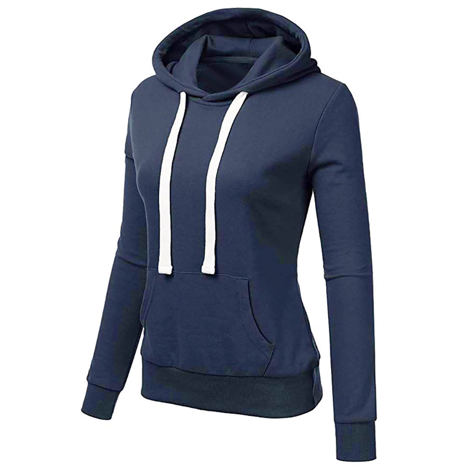 Lgaswyx Women Ladies Solid Hooded Pocket Long Sleeve Sweatshirt