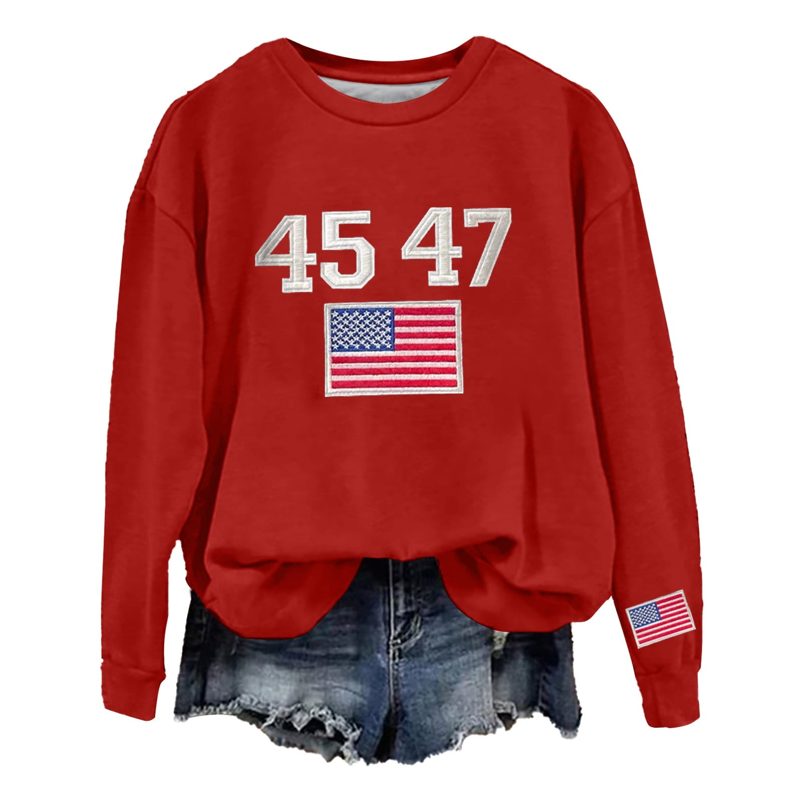 LGASWYX Women Retro 45 47 Print Crewneck Sweatshirt (Red,XL) - Walmart.com