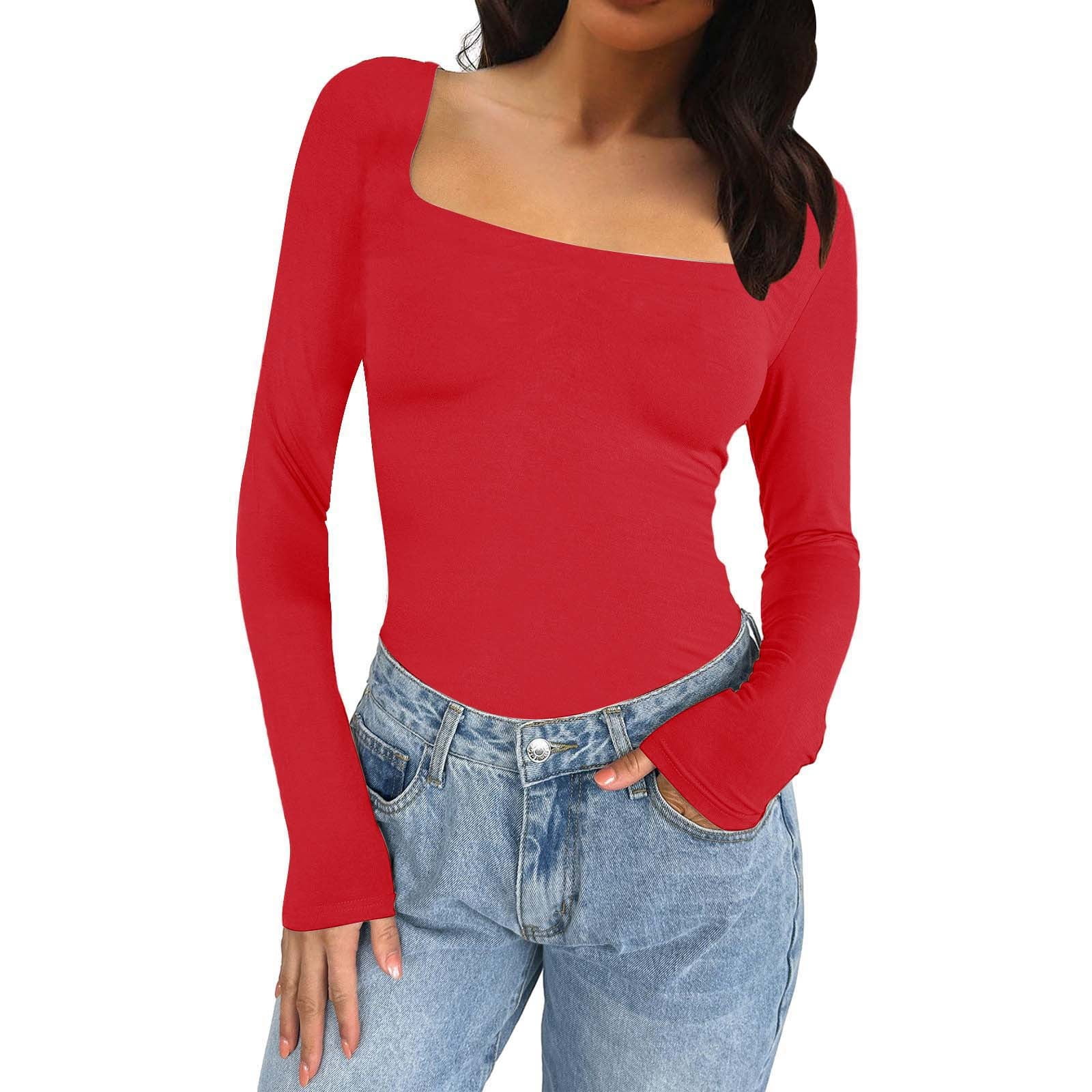 Lgaswyx Womens Spring Tops 2024 Women Sexy Square Neck Long Sleeve Crop
